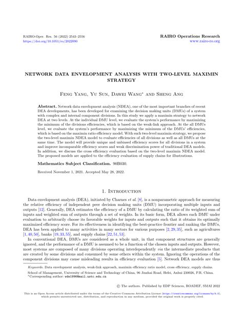 Pdf Network Data Envelopment Analysis With Two Level Maximin Strategy