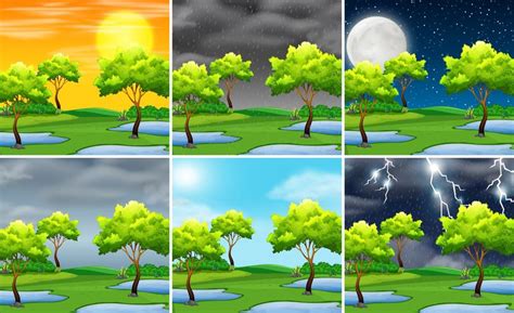 Set Of Nature Landscape Different Weather 446226 Vector Art At Vecteezy