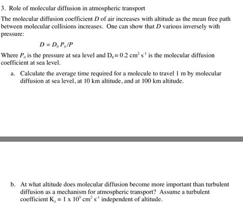 Solved Role Of Molecular Diffusion In Atmospheric Chegg Com