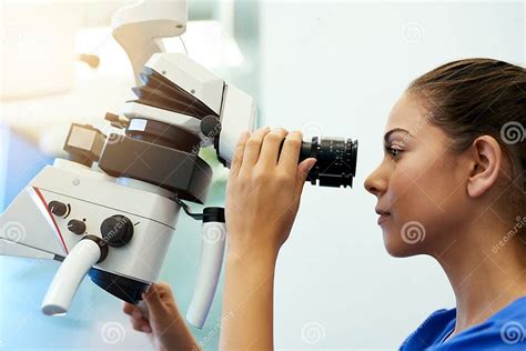 Microscope Pathology And Medical Student With Virus Research At
