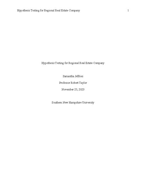 Module 5 Hypothesis Testing For Regional Real Estate Company