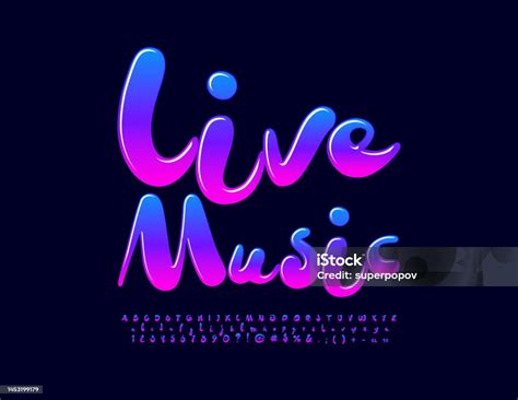 Vektor Poster Warnawarni Live Music Huruf Alfabet Tulisan Tangan Angka