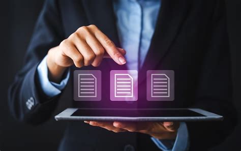 close up business woman touching on files icon online documentation