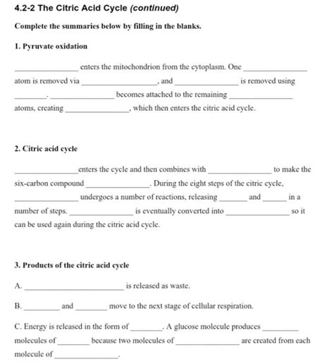Solved 42 2 The Citric Acid Cycle Continued Complete The