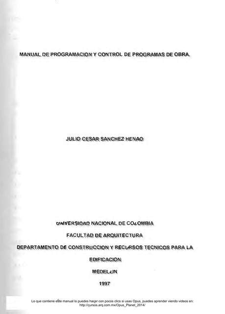 Manual De Programación Y Control De Programas De Obra Nelson Taiña Udocz