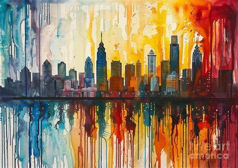 Philadelphia Pennsylvania Skyline Philadelphia Skyline Watercolor Art