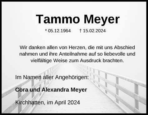 Traueranzeigen Von Tammo Meyer Nordwest Trauerde