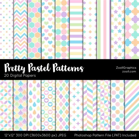 Pretty Pastel Patterns 20 Digital Papers 12 X12 Pattern File Pat