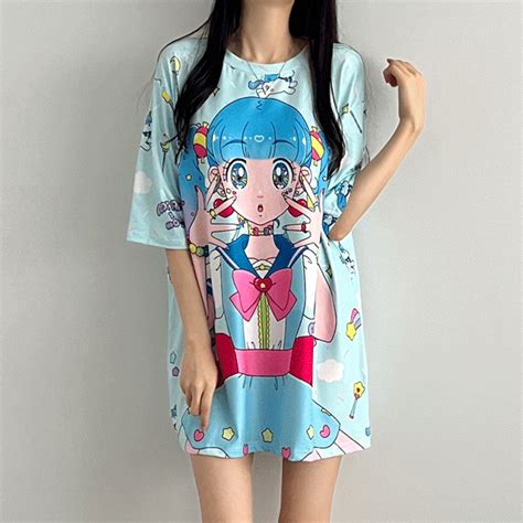 라라콩 여성용 하라주쿠 캐릭터 빅사이즈 반팔 티셔츠