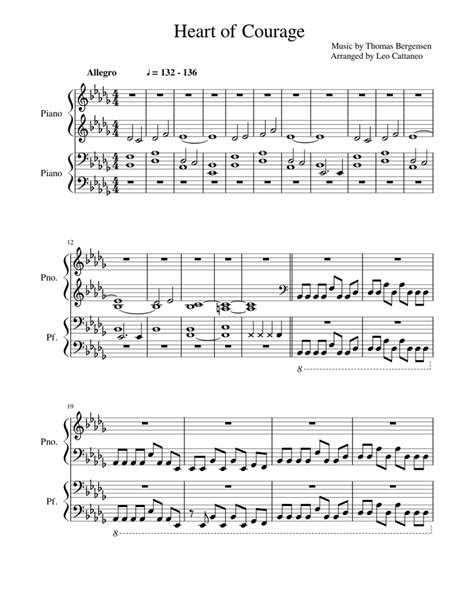 Heart Of Courage Easy Four Hands Piano Sheet Music For Piano