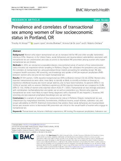 Pdf Prevalence And Correlates Of Transactional Sex Among An Urban