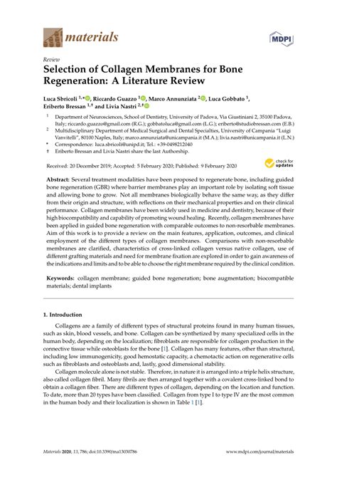 Pdf Selection Of Collagen Membranes For Bone Regeneration A