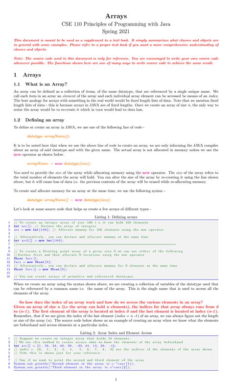 Arrays Are Booty Checks Arrays Cse Principles Of Programming With Java Spring This