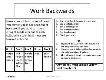 Working Backwards Problem Solving by Mrs Knight's Classroom | TpT