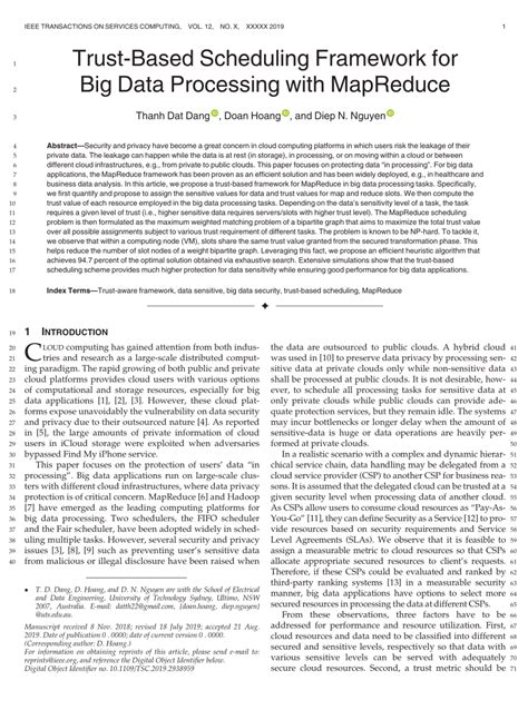 Pdf Trust Based Scheduling Framework For Big Data Processing With
