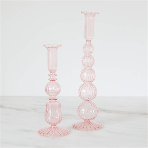 Light Pink Glass Candle Holders Jansen Home