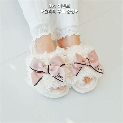31이벤트 양털 리본 러블리 슬리퍼 실내화 털슬리퍼 에이블리