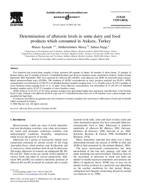 Pdf Determination Of Aflatoxin Levels In Some Dairy And Food Products