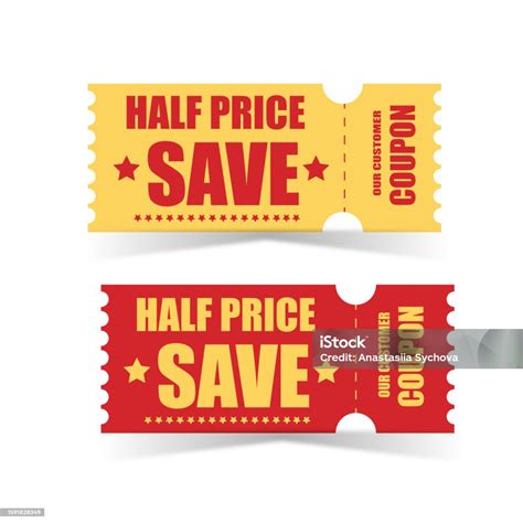 Red And Yellow Half Price Coupons For Sale Stock Illustration