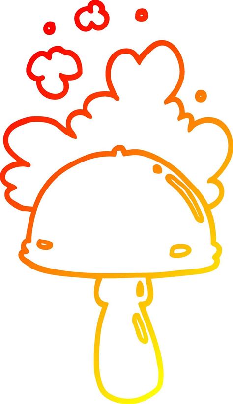 Warm Gradient Line Drawing Cartoon Mushroom With Spore Cloud 9825826