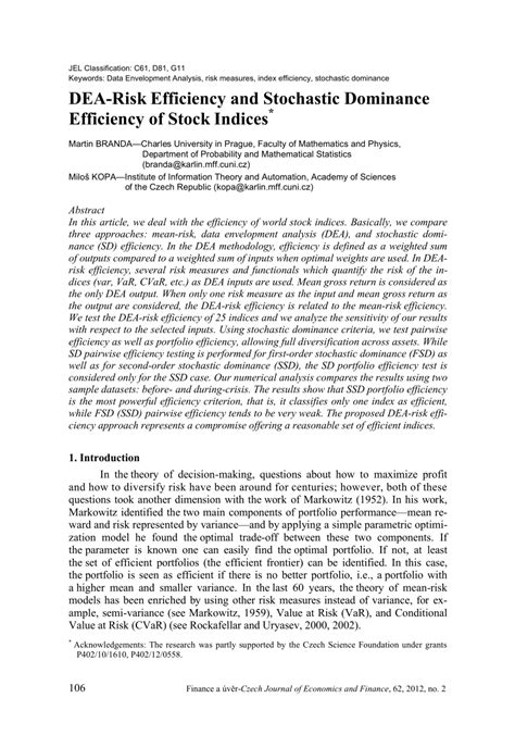 Pdf Dea Risk Efficiency And Stochastic Dominance Efficiency Of Stock