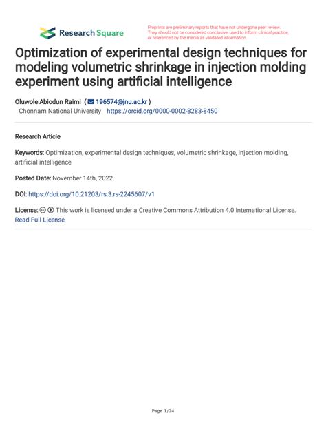 Pdf Optimization Of Experimental Design Techniques For Modeling Volumetric Shrinkage In