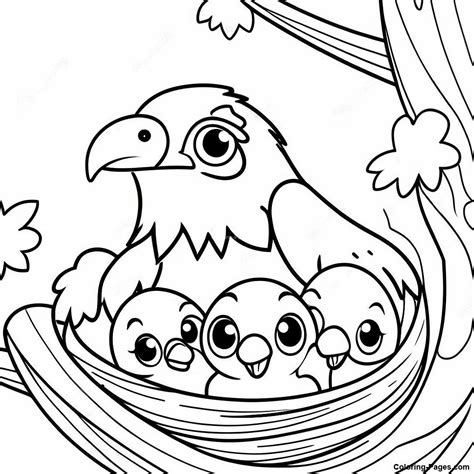 Bald Eagle Nesting With Chicks Coloring Page Coloring
