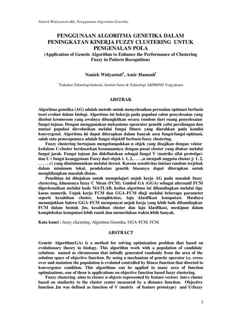 Pdf Penggunaan Algoritma Genetika Dalam Peningkatan Kinerja Fuzzy