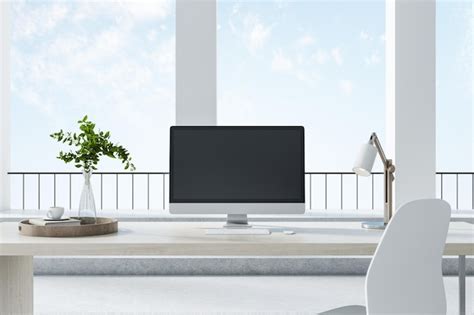 Premium Photo Pc Standing On A Desk In A Bright Room With Columns And