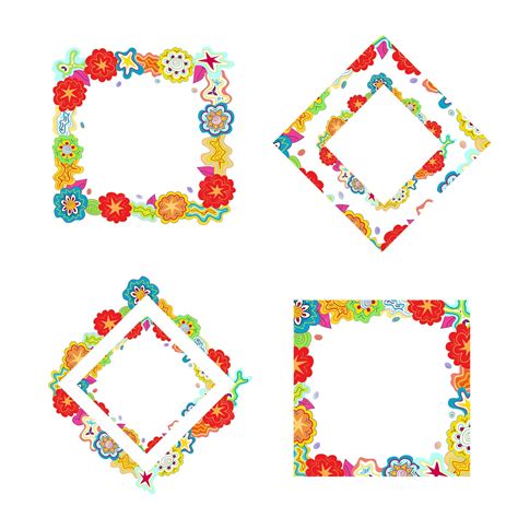 Premium Vector Set Of Four Multicolour Rectangular Doodle Frames Made Of Flower