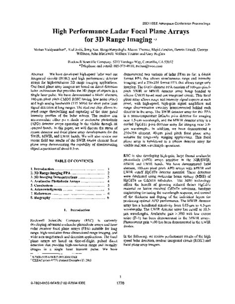 Pdf High Performance Ladar Focal Plane Arrays For 3d Range Imaging