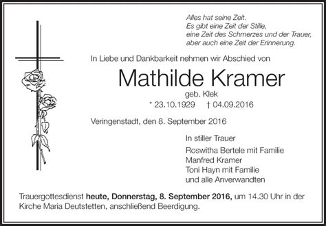 Traueranzeigen Von Mathilde Kramer Schwaebische De Trauerportal