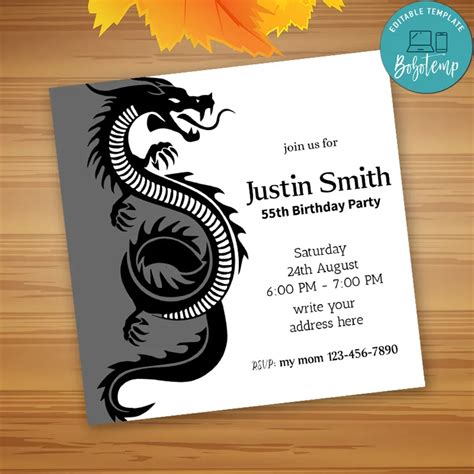 Yin Yang Dragon Invitation Customizable Template Diy Bobotemp