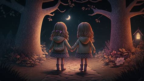 어린 소녀 별이 빛나는 하늘의 귀여운 만화 그림 배경 어린 소녀 별이 빛나는 하늘 소녀 배경 일러스트 및 사진 무료