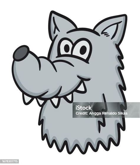 Cartoon Funny Wolf Head With Sharp Toothy Smiling Face Isolated On
