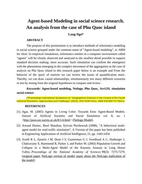 PDF Agent Based Modeling In Social Science Research An Analysis From The Case Of Phu Quoc Island
