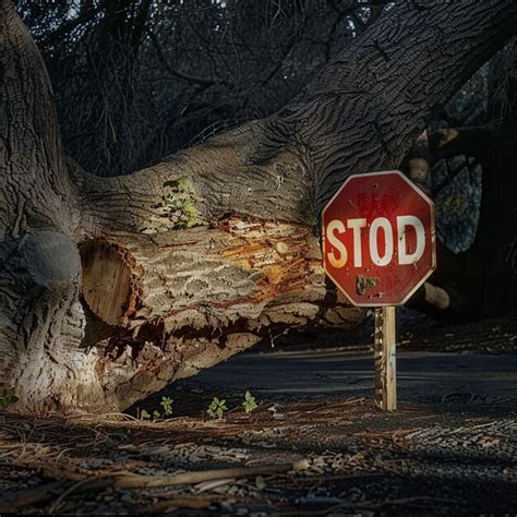 Stop Sign Under Massive Log Nature Meets Road Safety Premium Ai Generated Image