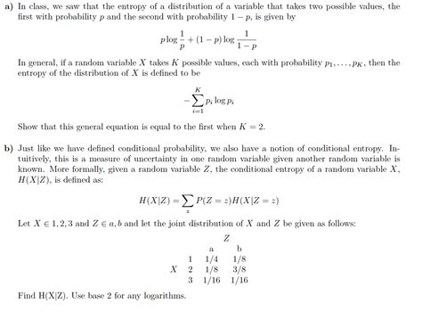 Solved A In Class We Saw That The Entropy Of A Chegg
