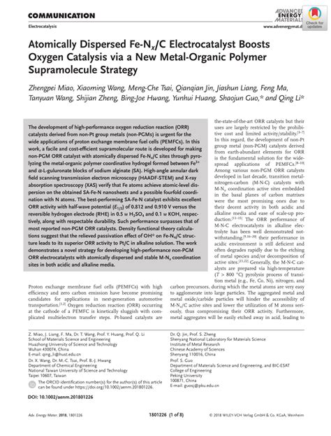 Pdf Atomically Dispersed Fe N X C Electrocatalyst Boosts Oxygen