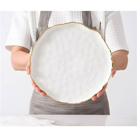 Pampa Bay White Porcelain Round Serving Platter With Gold Trim New