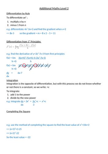 Additional Maths Level 2 Notes Wjec Teaching Resources