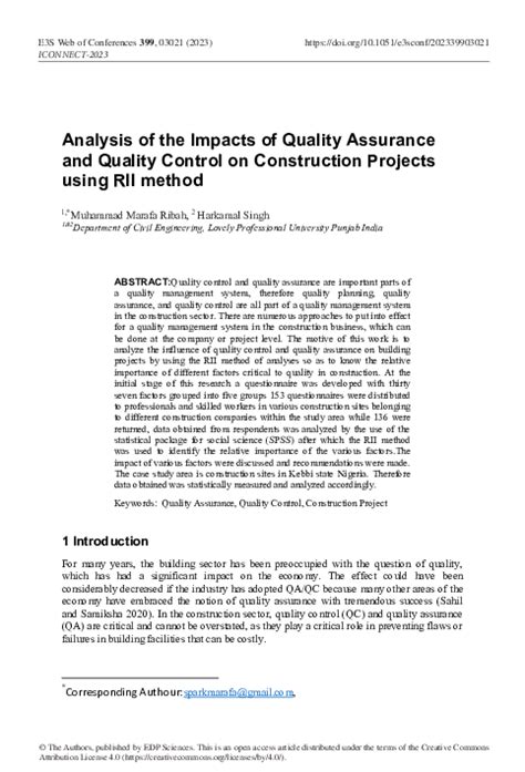 Pdf Analysis Of The Impacts Of Quality Assurance And Quality Control