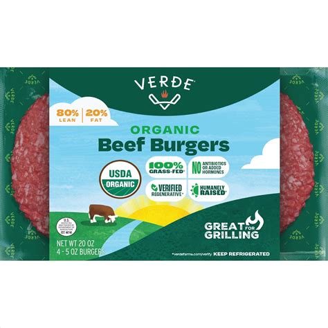 Verde Farms Beef Burgers Organic Grass Fed 125 Lb Pack Of 4