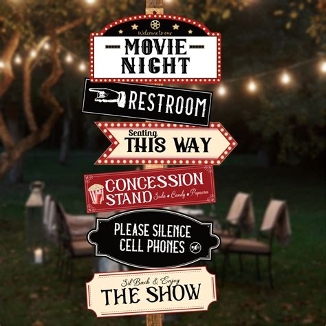 Movie Night Party Directional Sign Movie Night Sign Home Cinema Sign