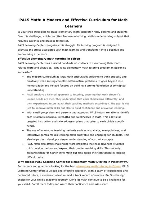 Ppt Pals Math A Modern And Effective Curriculum For Math Learners