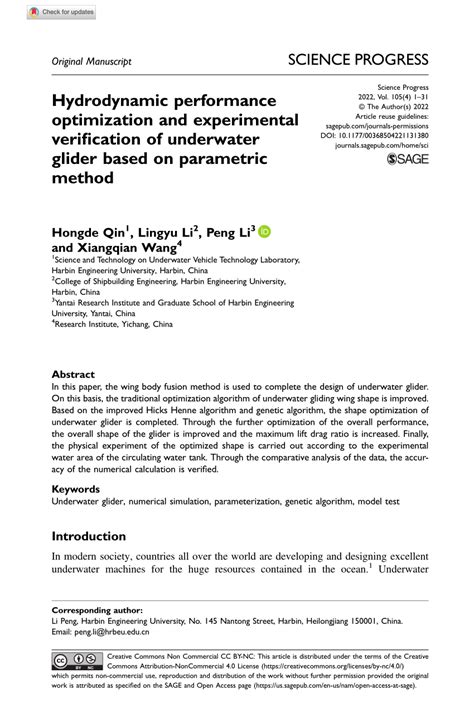 Pdf Hydrodynamic Performance Optimization And Experimental