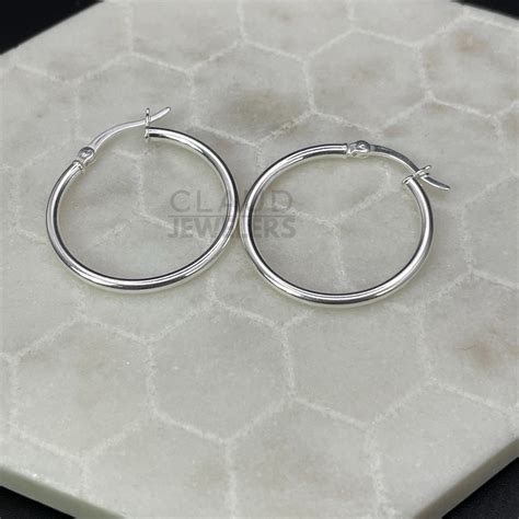 Sterling Silver 25mm High Polished Hoop Earrings Unisex 925 Silver