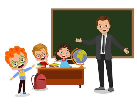 Premium Vector Happy Teacher And Students In Classroom