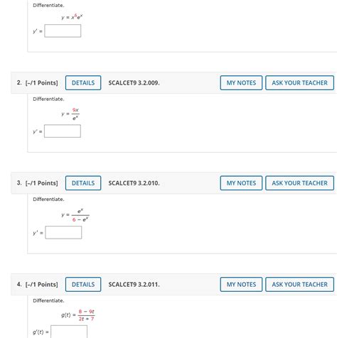 Solved Differentiate Y Xsex Y 2 1 Points Details