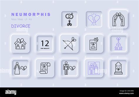 Divorce Set Icon Document Broken Heart Burning Paper Breakup